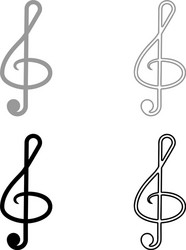 Treble clef icon outline set white color flat Vector Image