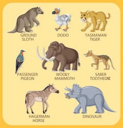 A set of extinct animals sticker set Royalty Free Vector