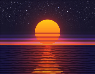 Red sunset and glare on water Royalty Free Vector Image