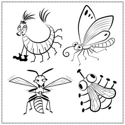 Set of funny emblems with comic cartoon insects Vector Image