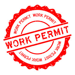 Grunge red work permit word rubber seal stamp Vector Image
