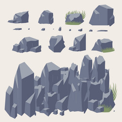 Set of rocks and stones grey Royalty Free Vector Image