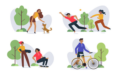 Flat people doing outdoor activities Royalty Free Vector