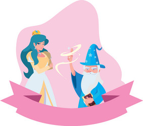 Beautiful princess with wizard tales characters Vector Image