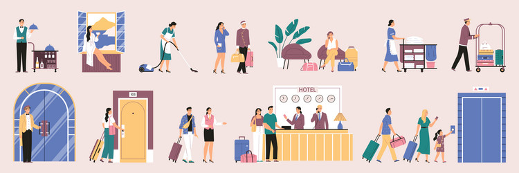 Hotel staff cartoon set Royalty Free Vector Image