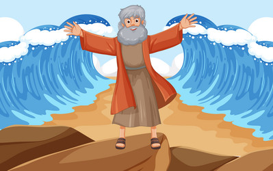 Moses parting the red sea a biblical cartoon scene