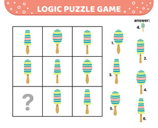 Logic puzzle game ice cream stick for kids Vector Image