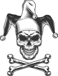 Vintage monochrome evil jester skull Royalty Free Vector