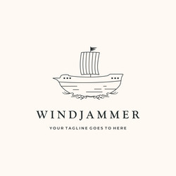 Sail boat wave line art logo minimalist Royalty Free Vector