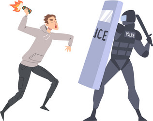 Young man rioters with smoke grenade fighting Vector Image