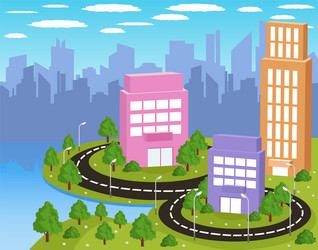 Cartoon downtown road landscape Royalty Free Vector Image