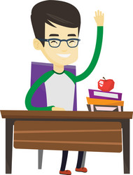 Student raising hand in class for an answer Vector Image