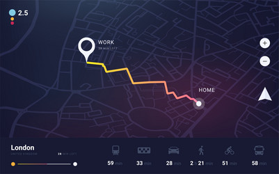 Phone map ui mobile application with transport Vector Image