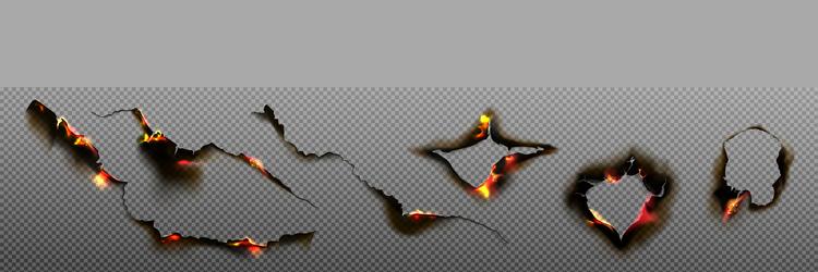 Burn paper holes and borders with blue fire set Vector Image