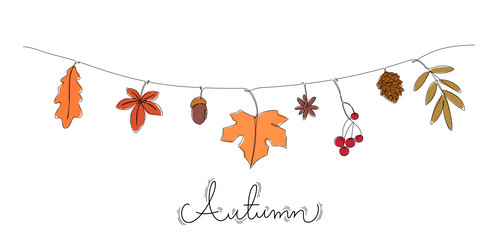 One line drawing of autumn leaves Royalty Free Vector Image