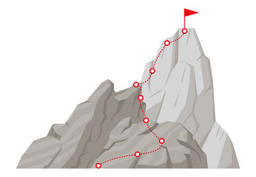 Cartoon mountain peak route dotted route hiking Vector Image