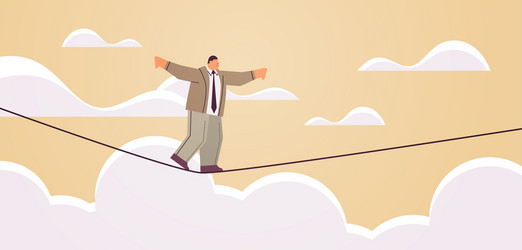 Cartoon businessman walking on the rope Royalty Free Vector