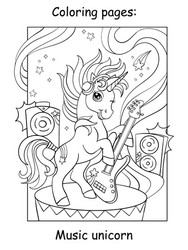 Cute little unicorn black and white image Vector Image