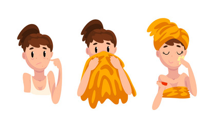 Girl washing her face with special skincare soap Vector Image