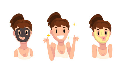 Girl washing her face with special skincare soap Vector Image