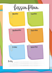 Colorful weekly lesson plan notepad template Vector Image