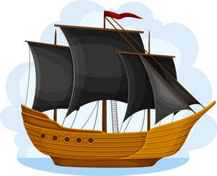 Pirate ship with black sails and square rigged Vector Image