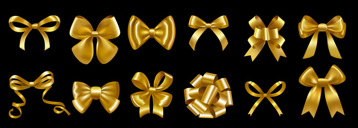 Gold ribbon and bows realistic set Royalty Free Vector Image