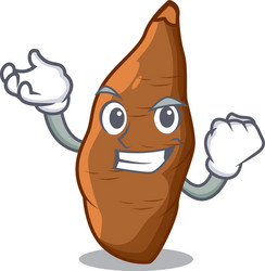 Thumbs up cassava root on the plate cartoon Vector Image