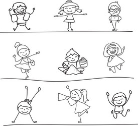 Hand drawing cartoon character happy kids Vector Image