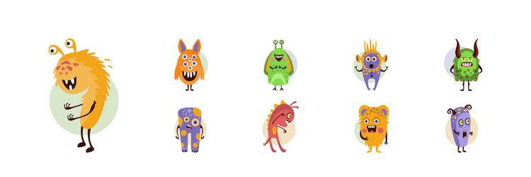 Funky monster character with happy face set Vector Image