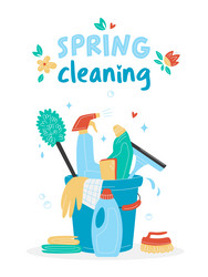 Spring cleaning supplies round frame tools Vector Image
