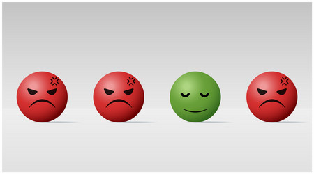 Calm face ball among angry balls background Vector Image