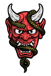 Japanese mask of a demon with snake Royalty Free Vector