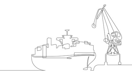 One continuous linecargo seaport the tugboat Vector Image