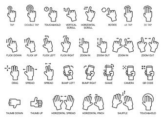 Hand gestures icons set with name Royalty Free Vector Image