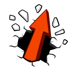 Red arrow break wall cracks and fragments Vector Image