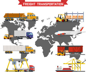 Set on worldwide shipping heavy transport Vector Image