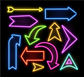 Neon glowing arrow pointer set on dark background Vector Image