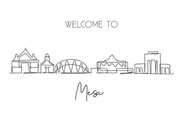 One continuous line drawing of mesa city skyline Vector Image