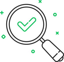 Check mark in magnifying glass outline icon Vector Image