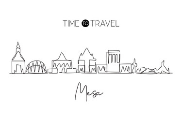 One continuous line drawing of mesa city skyline Vector Image