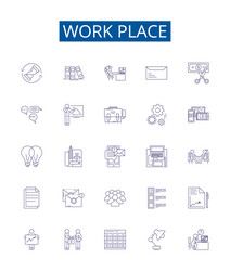 Work place line icons signs set office cubicle Vector Image