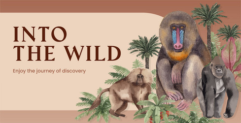 Billboard template with monkey in the jungle Vector Image
