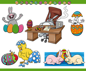 Easter themes set cartoon Royalty Free Vector Image