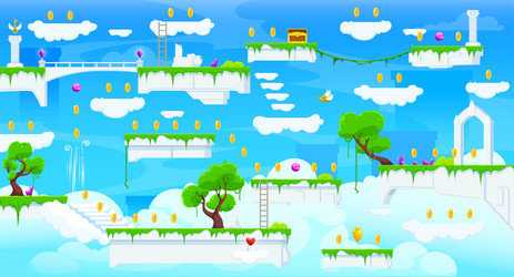 Arcade game level map with mountains ice platforms