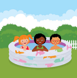 Children playing in inflatable pool Royalty Free Vector