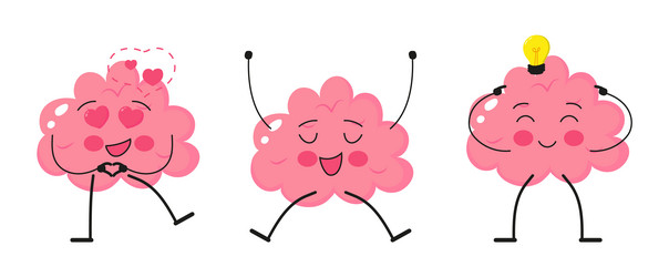 Cartoon brain emoji emotion brainy set Royalty Free Vector