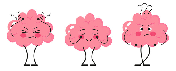 Cartoon brain emoji emotion brainy set Royalty Free Vector