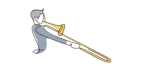 Continuous line drawing cornet music instrument Vector Image