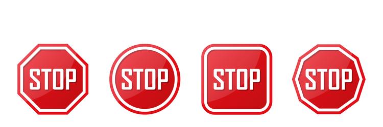 Set of red stop hand sign in different shapes Vector Image